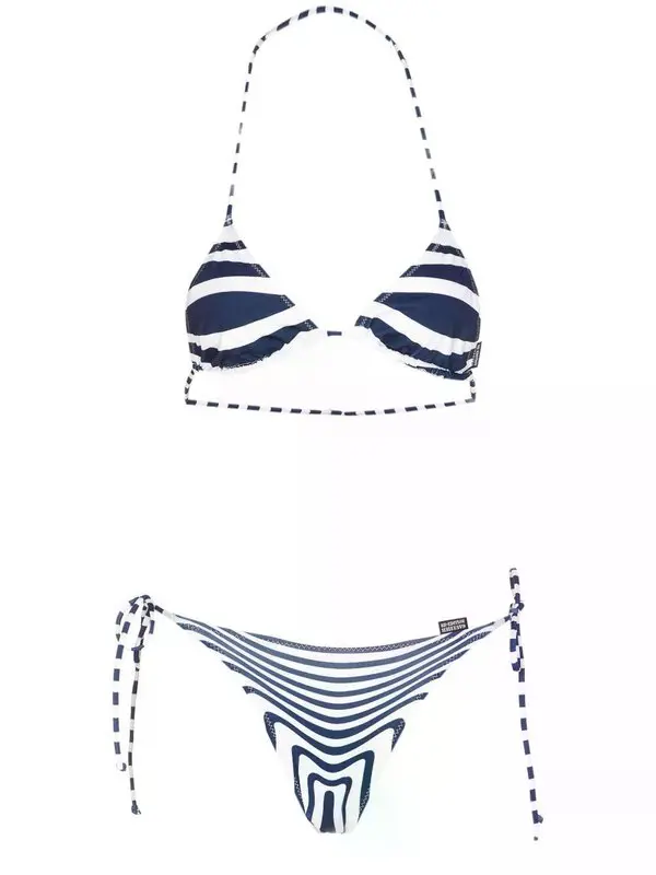 JEAN PAUL GAULTIER Striped Lace-up Bikini - White