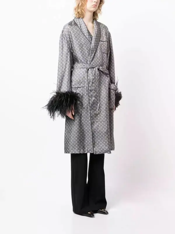 Prada Feather-detail Silk Robe