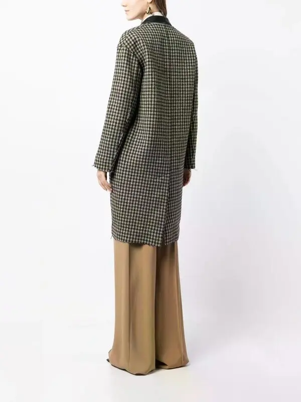 Celine Houndstooth Wool Midi Coat