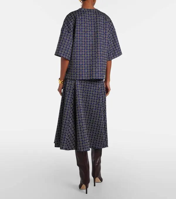 Max Mara Benda Printed Jersey Midi Skirt - Blue