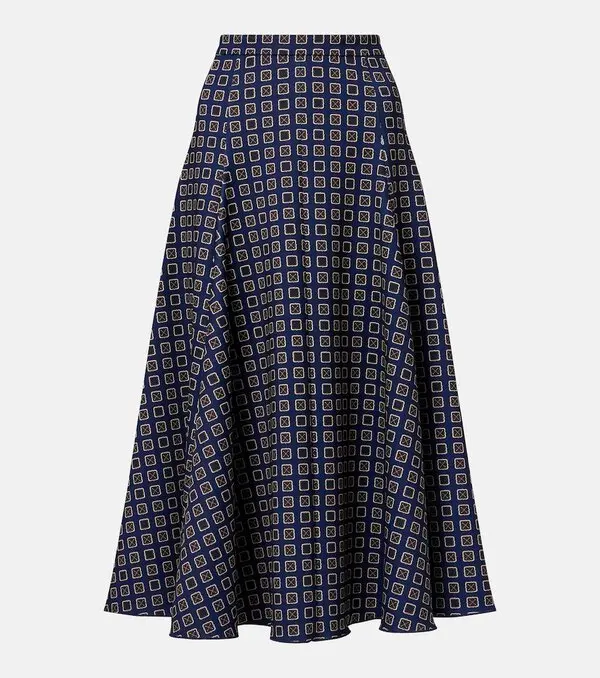 Max Mara Benda Printed Jersey Midi Skirt - Blue