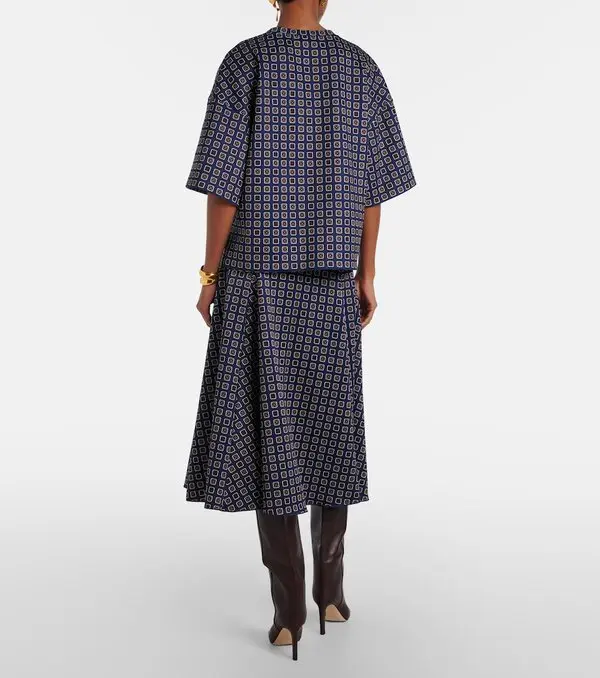 Max Mara Benda Printed Jersey Midi Skirt - Blue