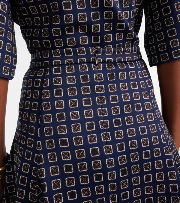 Max Mara Benda Printed Jersey Midi Skirt - Blue