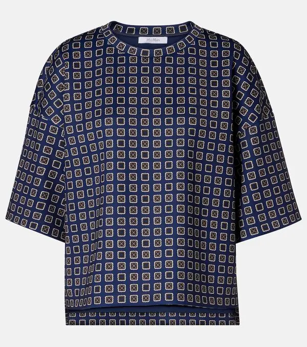 Max Mara Notizia Printed Jersey Top - Blue