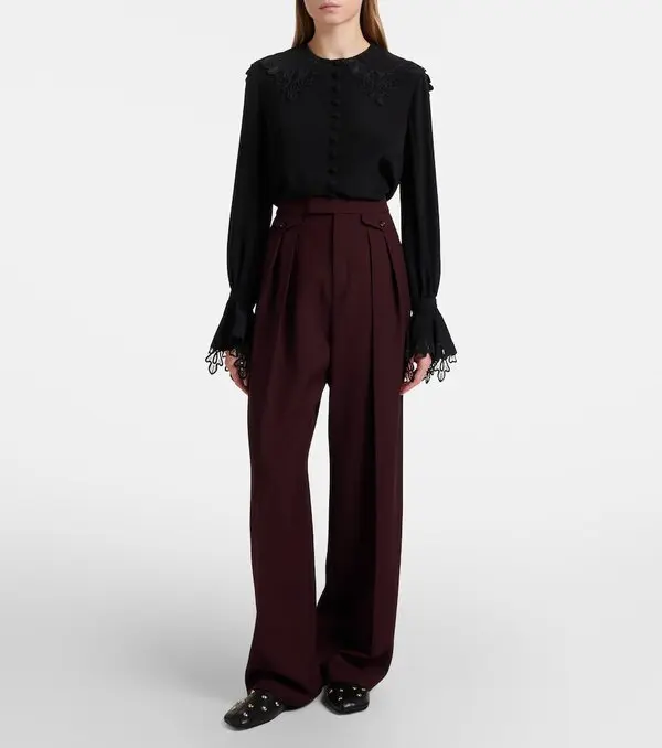 Chloé Embroidered Silk Crepe De Chine Blouse