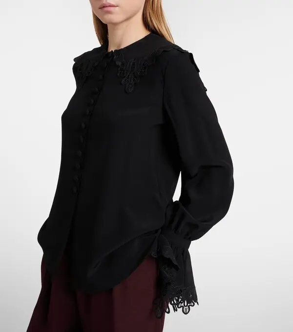 Chloé Embroidered Silk Crepe De Chine Blouse