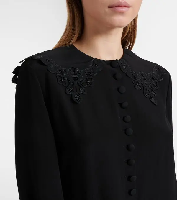 Chloé Embroidered Silk Crepe De Chine Blouse