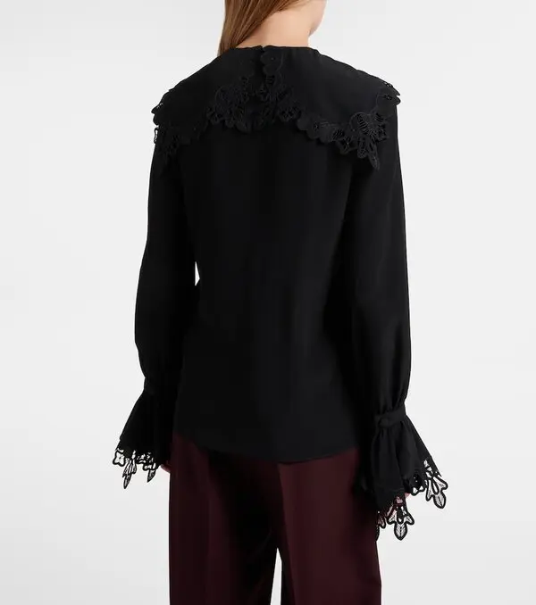 Chloé Embroidered Silk Crepe De Chine Blouse