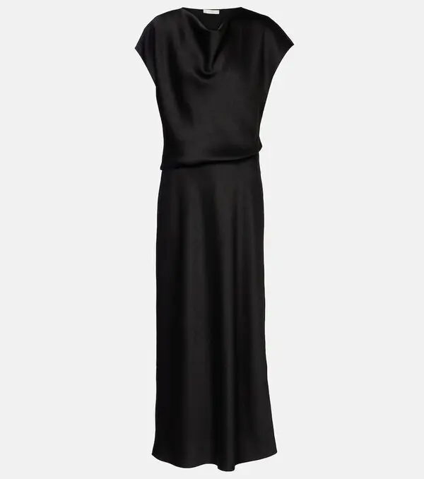 Vince Draped Satin Maxi Dress - Black
