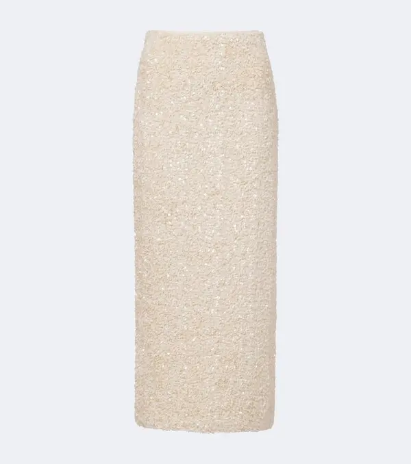 Vince Sequined Velvet Midi Skirt - Beige
