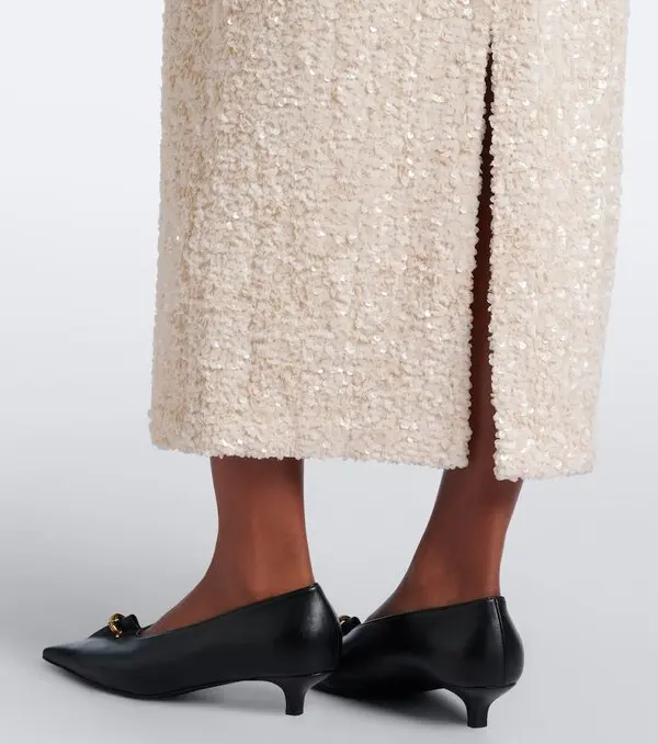 Vince Sequined Velvet Midi Skirt - Beige