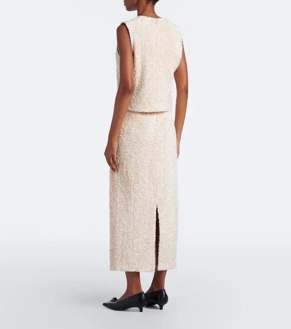 Vince Sequined Velvet Midi Skirt - Beige