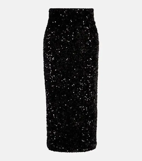 Vince Sequined Velvet Midi Skirt - Black