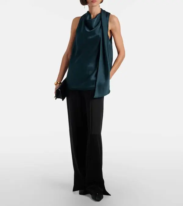 Vince Scarf-detail Satin Top - Green
