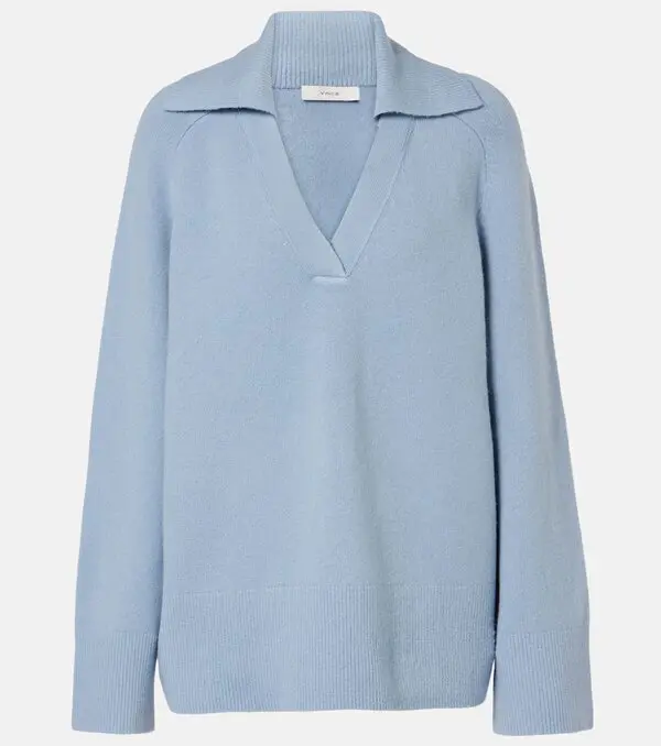 Vince Wool And Cashmere-blend Polo Sweater - Blue