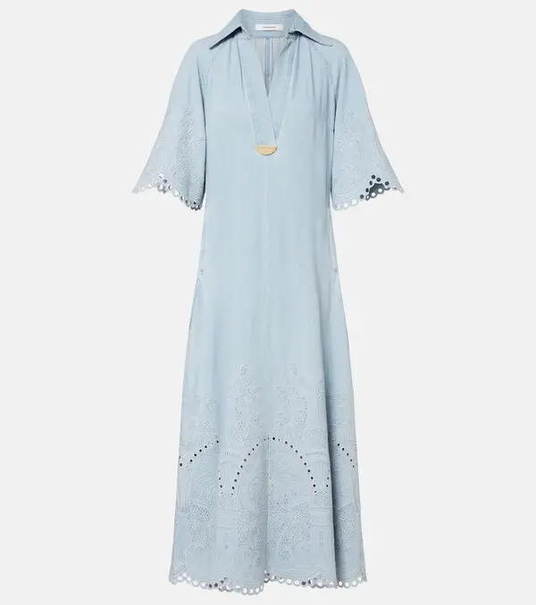 Zimmermann Daylight Embroidered Denim Midi Dress - Blue