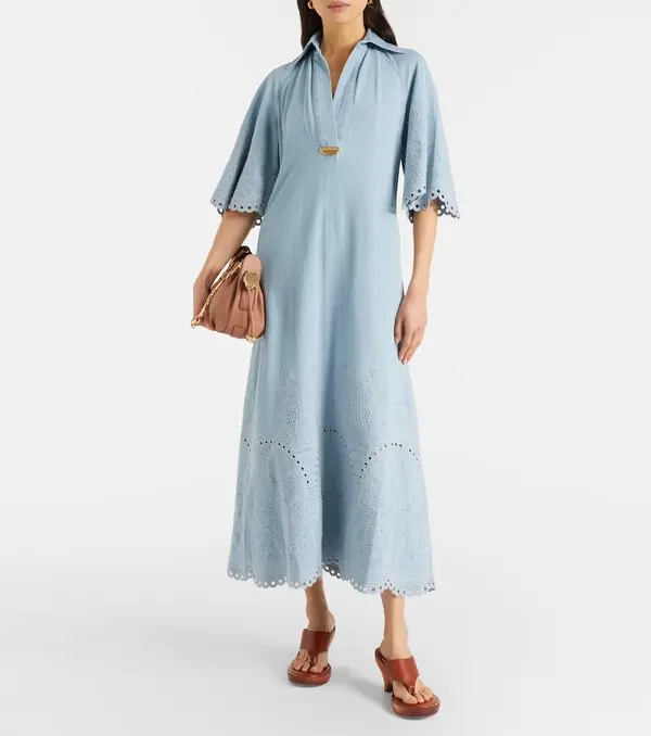 Zimmermann Daylight Embroidered Denim Midi Dress - Blue