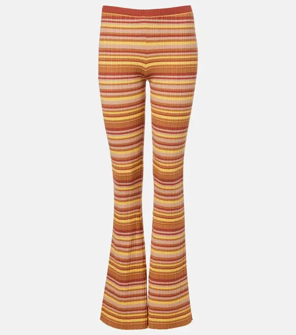 BANANHOT Ann Ribbed-knit Striped Flared Pants - Multicoloured