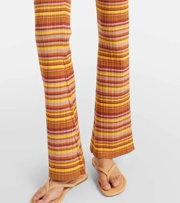 BANANHOT Ann Ribbed-knit Striped Flared Pants - Multicoloured