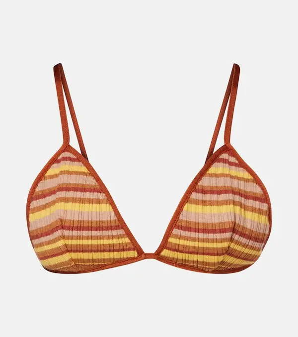BANANHOT Ann Ribbed-knit Striped Bikini Top - Multicoloured