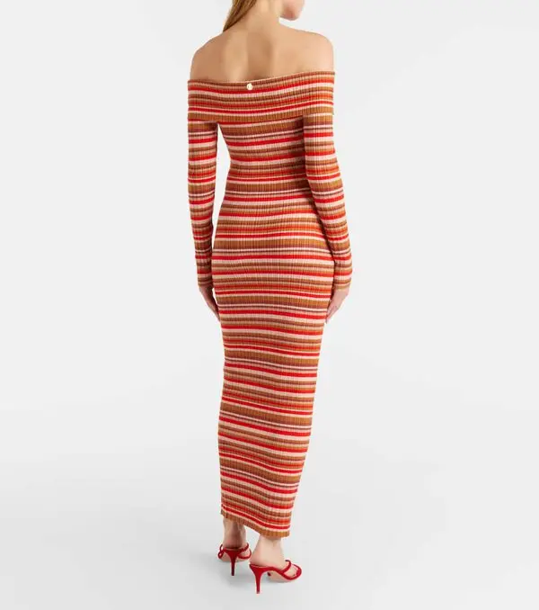 Bananhot Bonnie Ribbed-Knit Striped Off-Shoulder Maxi Dress - Multicoloured  | Editorialist