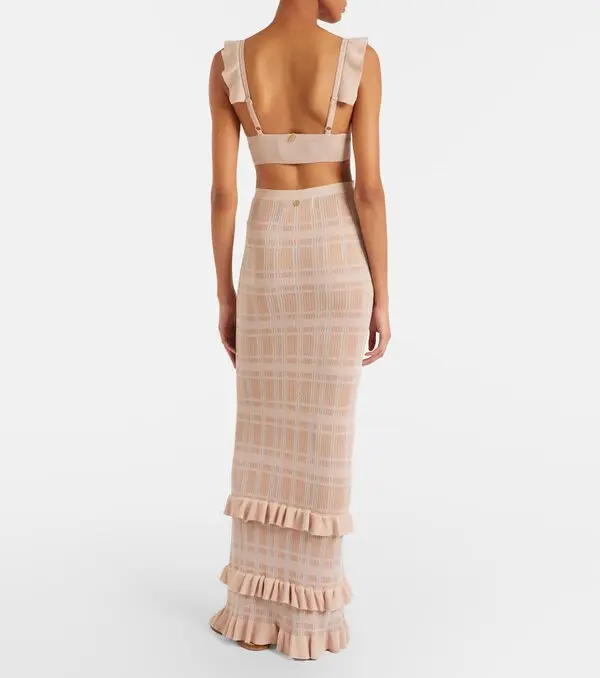BANANHOT Petra Checked Ribbed-knit Pencil Skirt - Pink