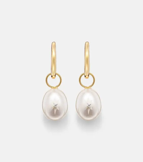 Mateo 14kt Yellow Drop Earrings With Pearl And Diamond - Gold