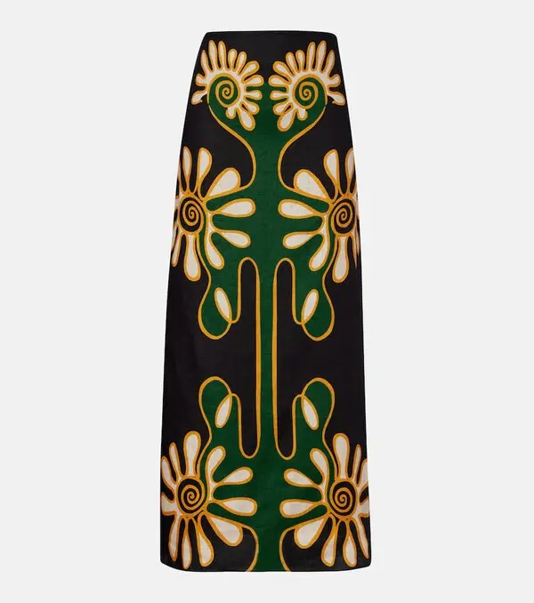 CALA DE LA CRUZ Celina Printed Linen Midi Skirt