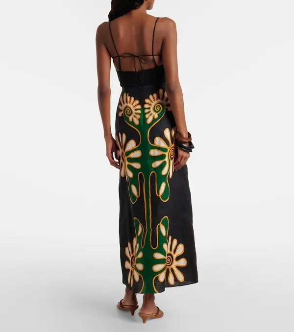 CALA DE LA CRUZ Celina Printed Linen Midi Skirt