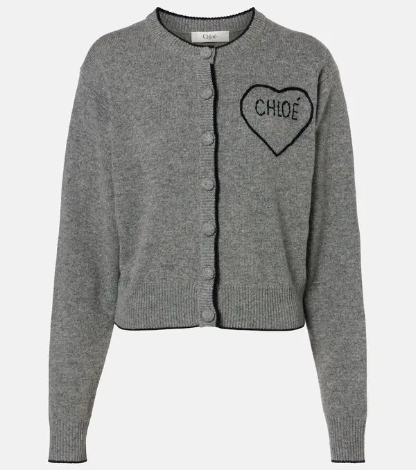 Chloé Logo Heart Cardigan - Grey