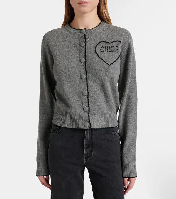 Chloé Logo Heart Cardigan - Grey