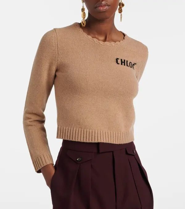 Chloé Logo Wool And Cashmere Sweater - Beige
