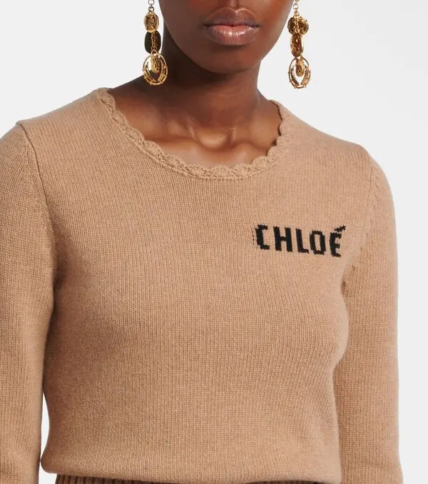Chloé Logo Wool And Cashmere Sweater - Beige