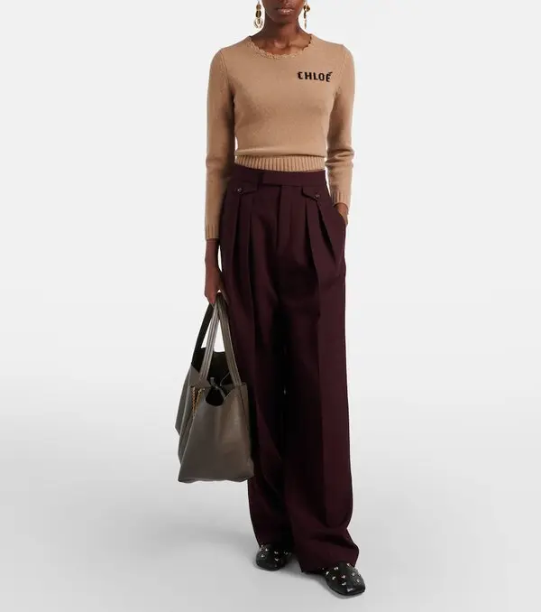 Chloé Logo Wool And Cashmere Sweater - Beige