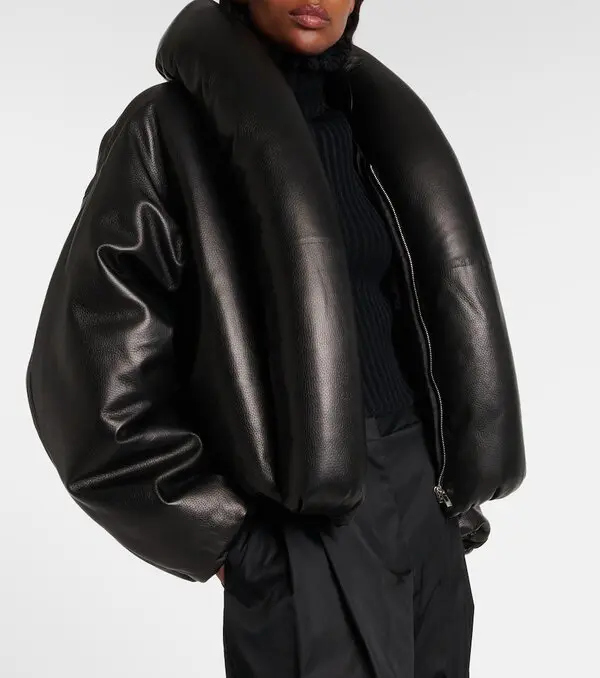 Alaïa Leather Bomber Jacket - Black