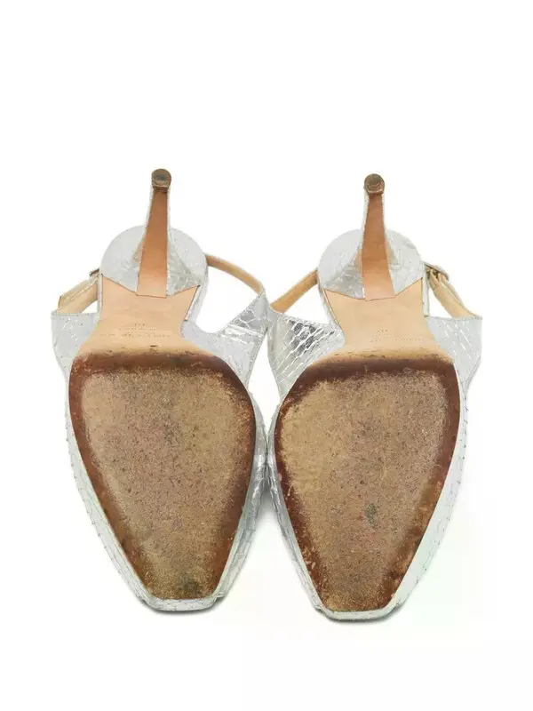JIMMY CHOO Python-embossed Leather Slingback Heels - Silver