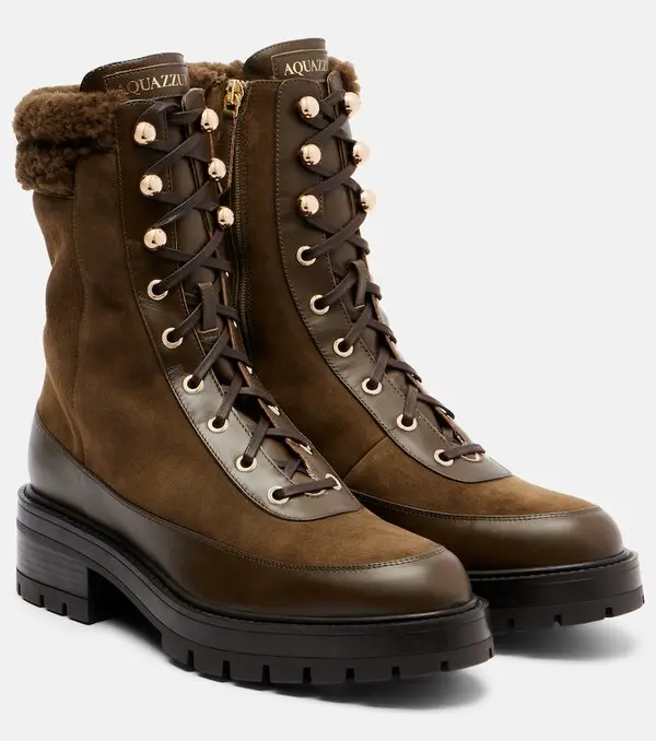 AQUAZZURA Very Cortina Shearling-trimmed Boots - Green