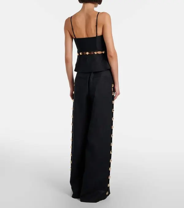 Simkhai Linen-blend Wide-leg Pants - Black