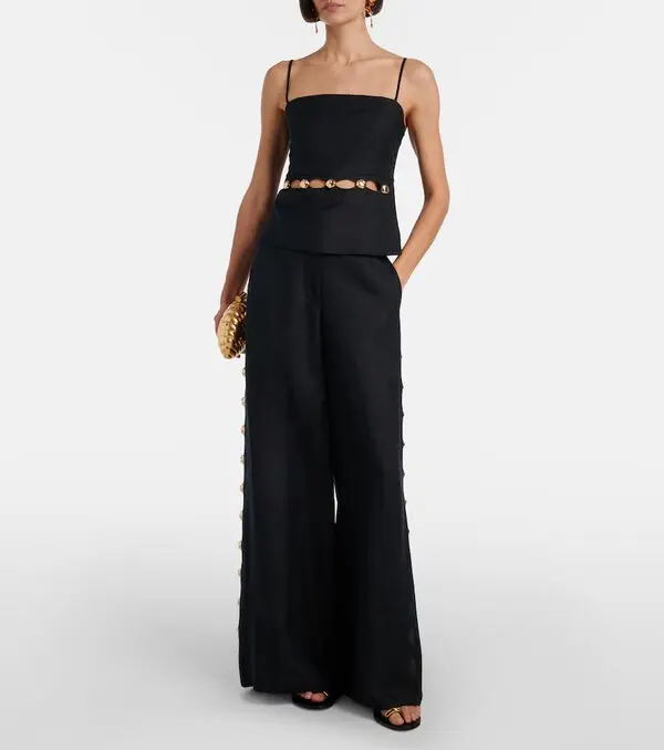 Simkhai Linen-blend Wide-leg Pants - Black