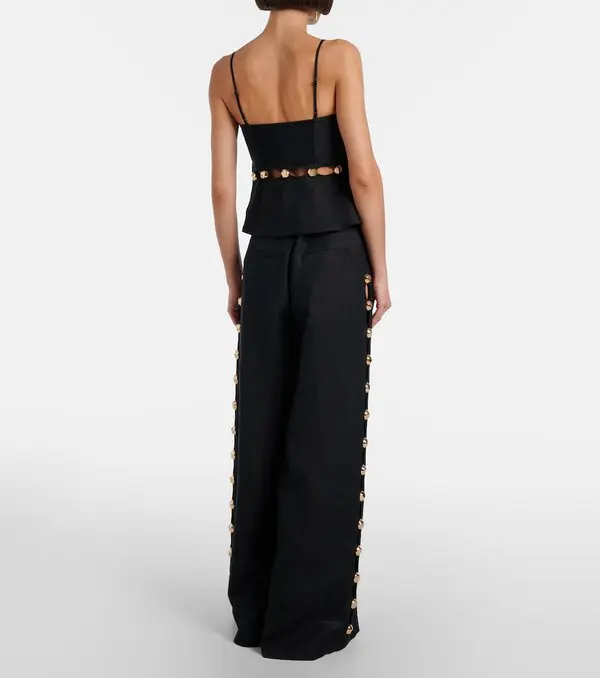 Simkhai Linen-blend Wide-leg Pants - Black