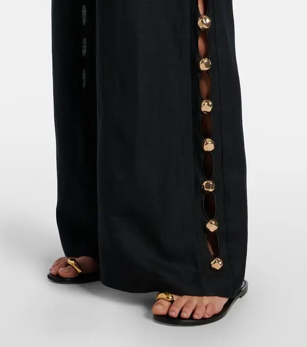 Simkhai Linen-blend Wide-leg Pants - Black