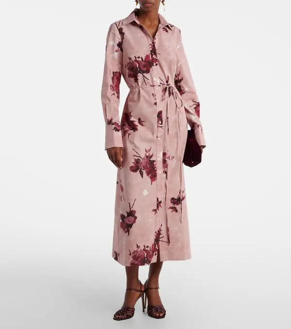 Erdem Floral Cotton Poplin Shirt Dress - Pink