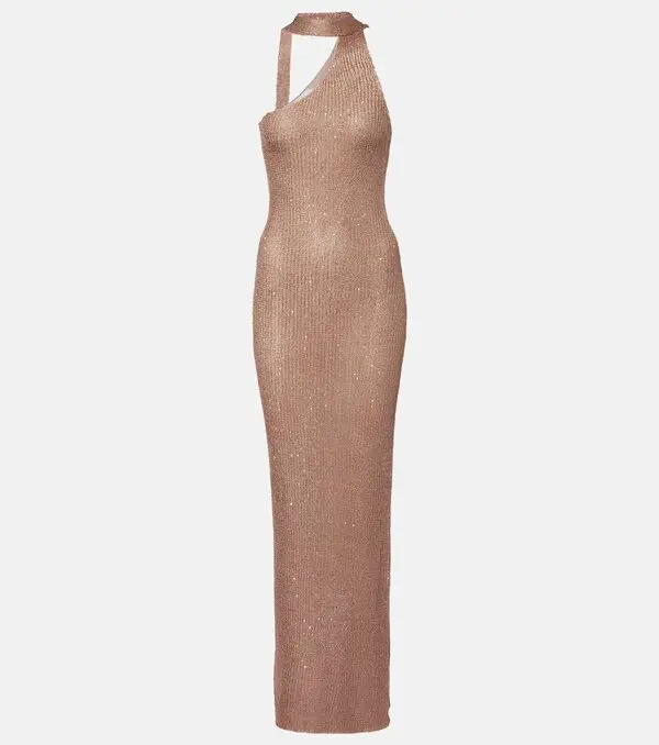 BANANHOT Aretha Sequined One-shoulder Maxi Dress - Brown