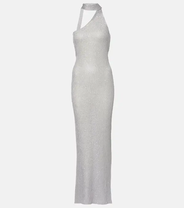 BANANHOT Aretha Sequined One-shoulder Maxi Dress - Silver