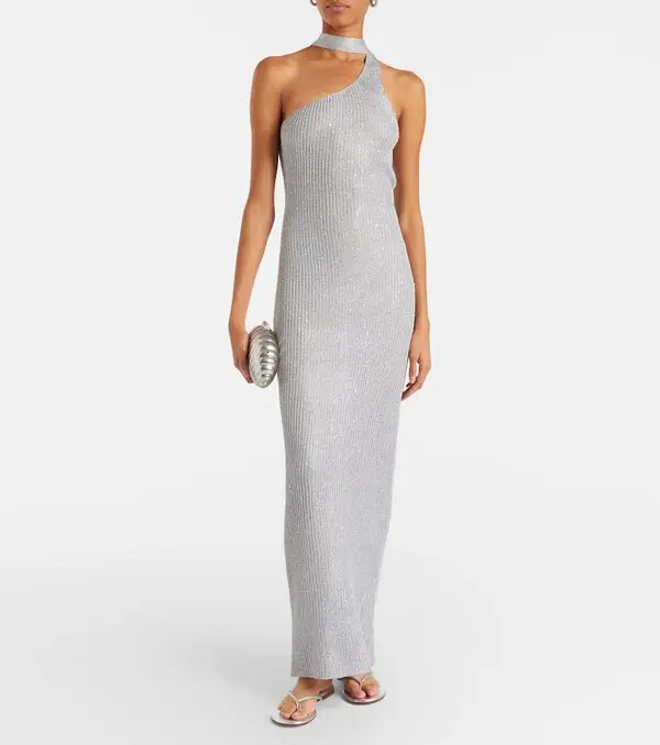 BANANHOT Aretha Sequined One-shoulder Maxi Dress - Silver