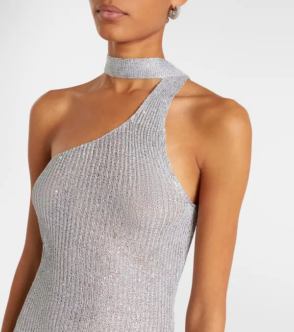 BANANHOT Aretha Sequined One-shoulder Maxi Dress - Silver