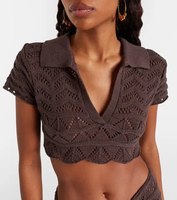 BANANHOT Coco Open-knit Crop Top - Brown