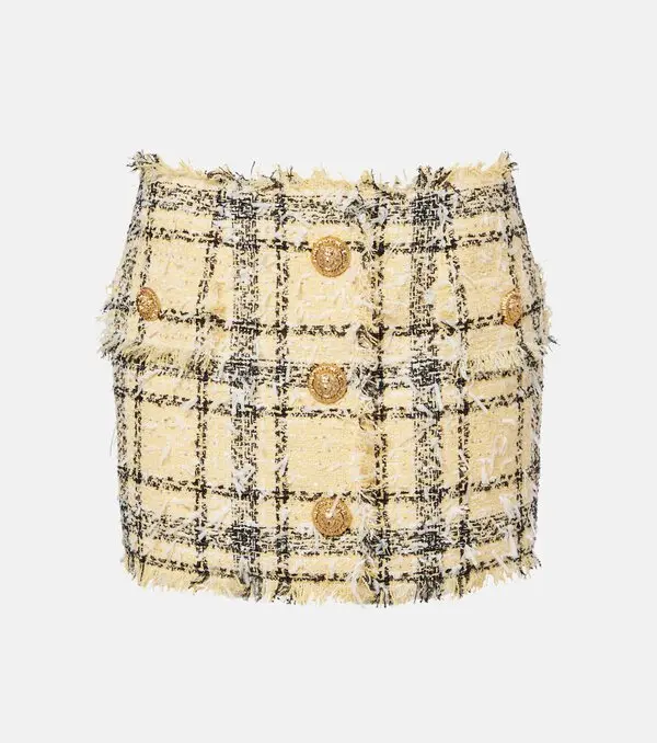Balmain Sequined Cotton-blend Tweed Miniskirt - Yellow
