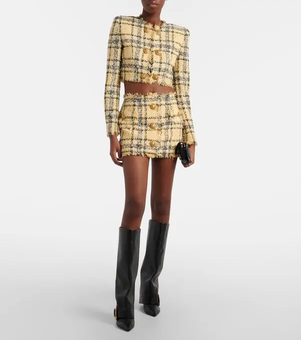 Balmain Sequined Cotton-blend Tweed Miniskirt - Yellow
