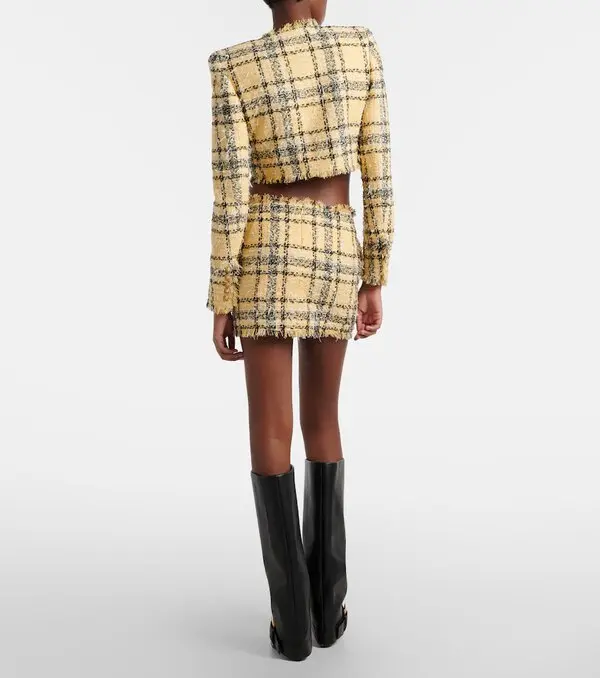 Balmain Sequined Cotton-blend Tweed Miniskirt - Yellow